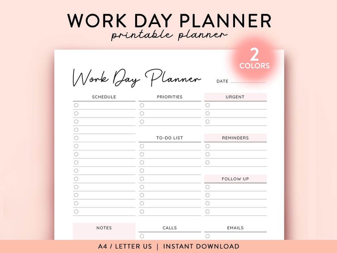 Work Day Planner Printable Work Planner Template, Work Day Organizer ...
