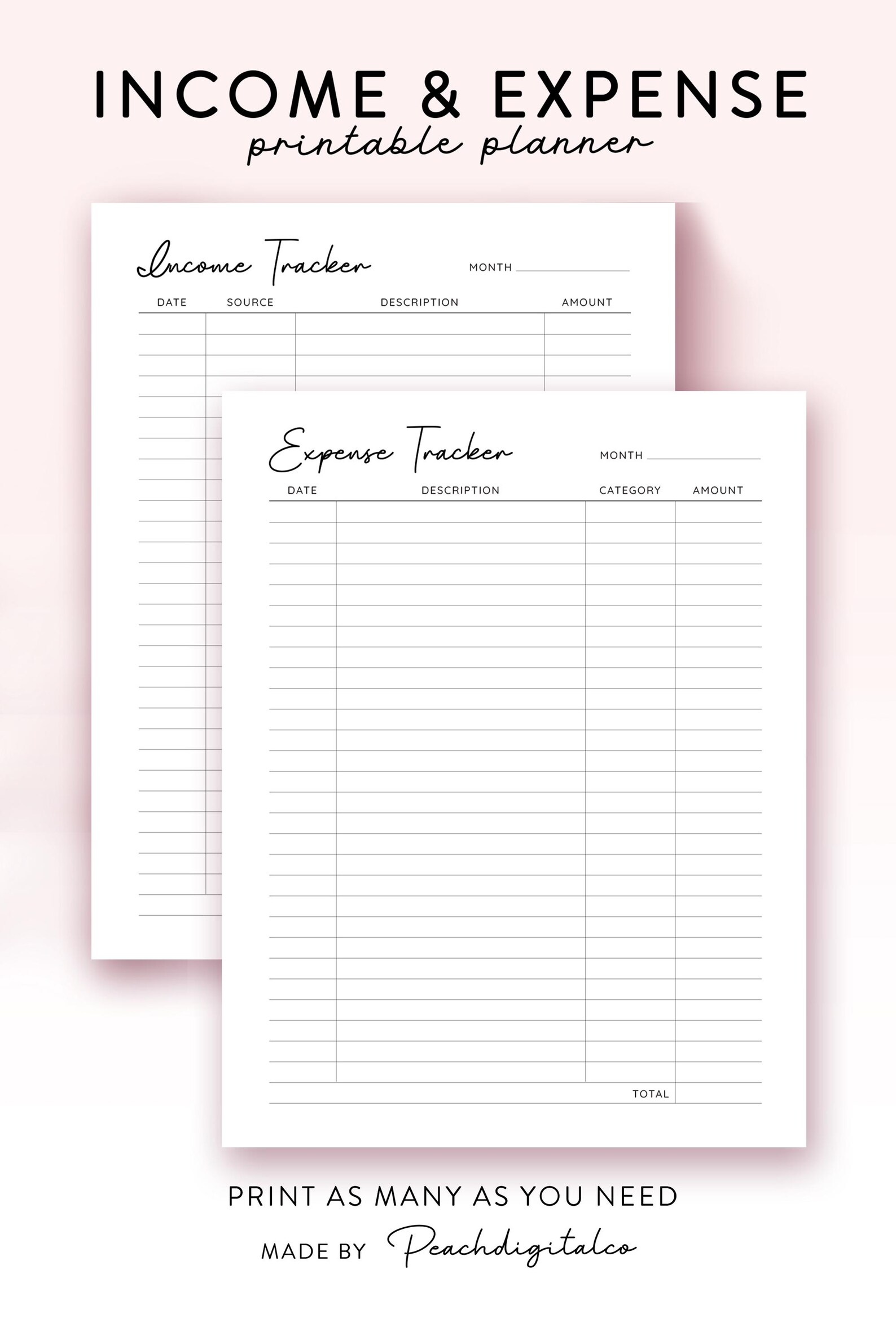 Income & Expense Tracker Printable, Income Tracker Printable, Monthly ...