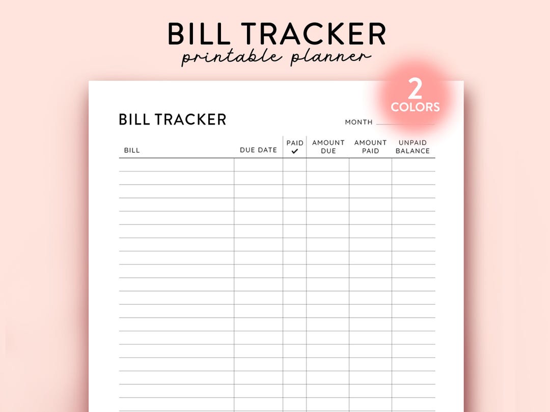 Monthly Bill Payment Tracker Printable, Financial Planner Printable ...