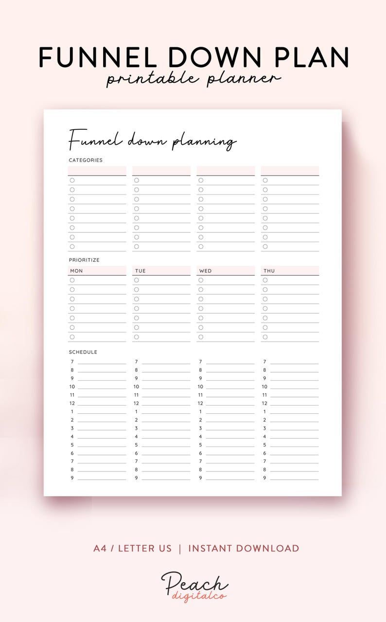 1-2-3 Funnel Down Planning System Printable, ADHD Planner, Executive ...