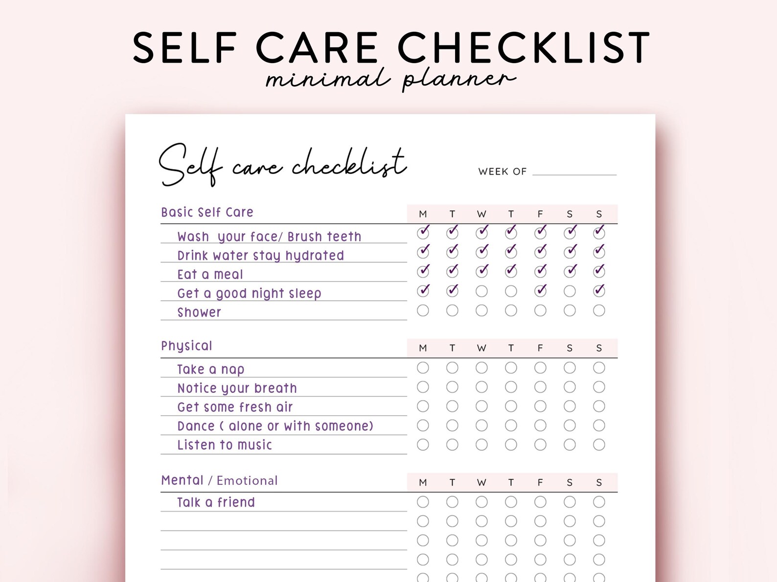 Self Care Checklist Printable Selfcare Checklist Printable Selfcare ...