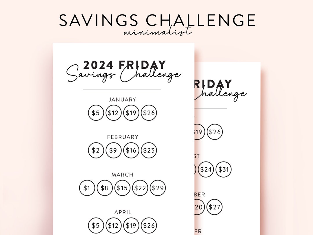 2024 Friday Savings Challenge Printable, Save 800 Challenge Monthly Low ...