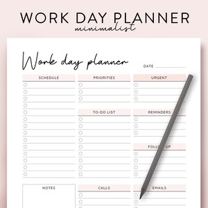Editable Work Planner Template, Work Day Organizer Printable Daily ...