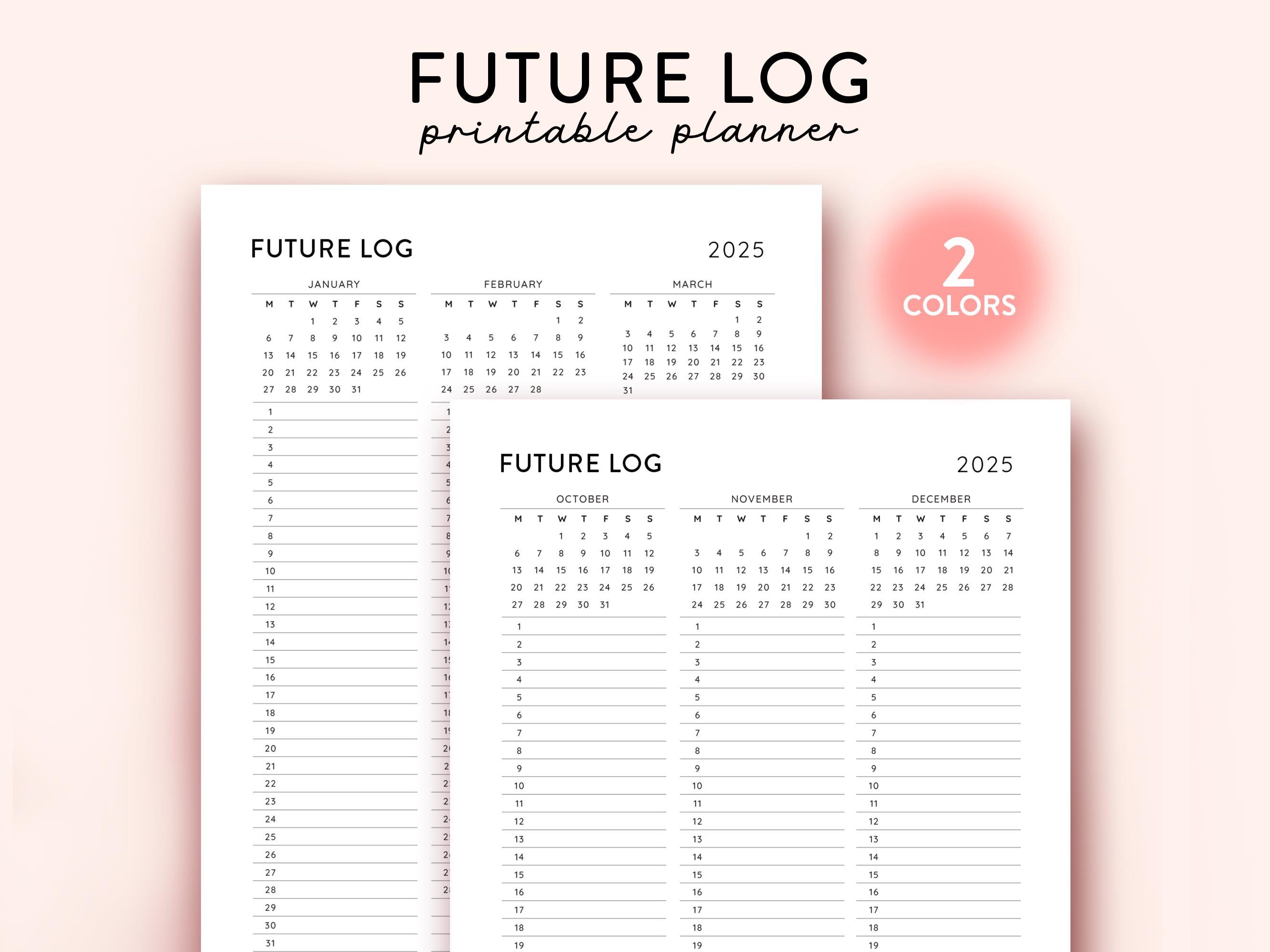 2025 Future Log Printable, Monthly Overview, Yearly Planner, Year at a ...