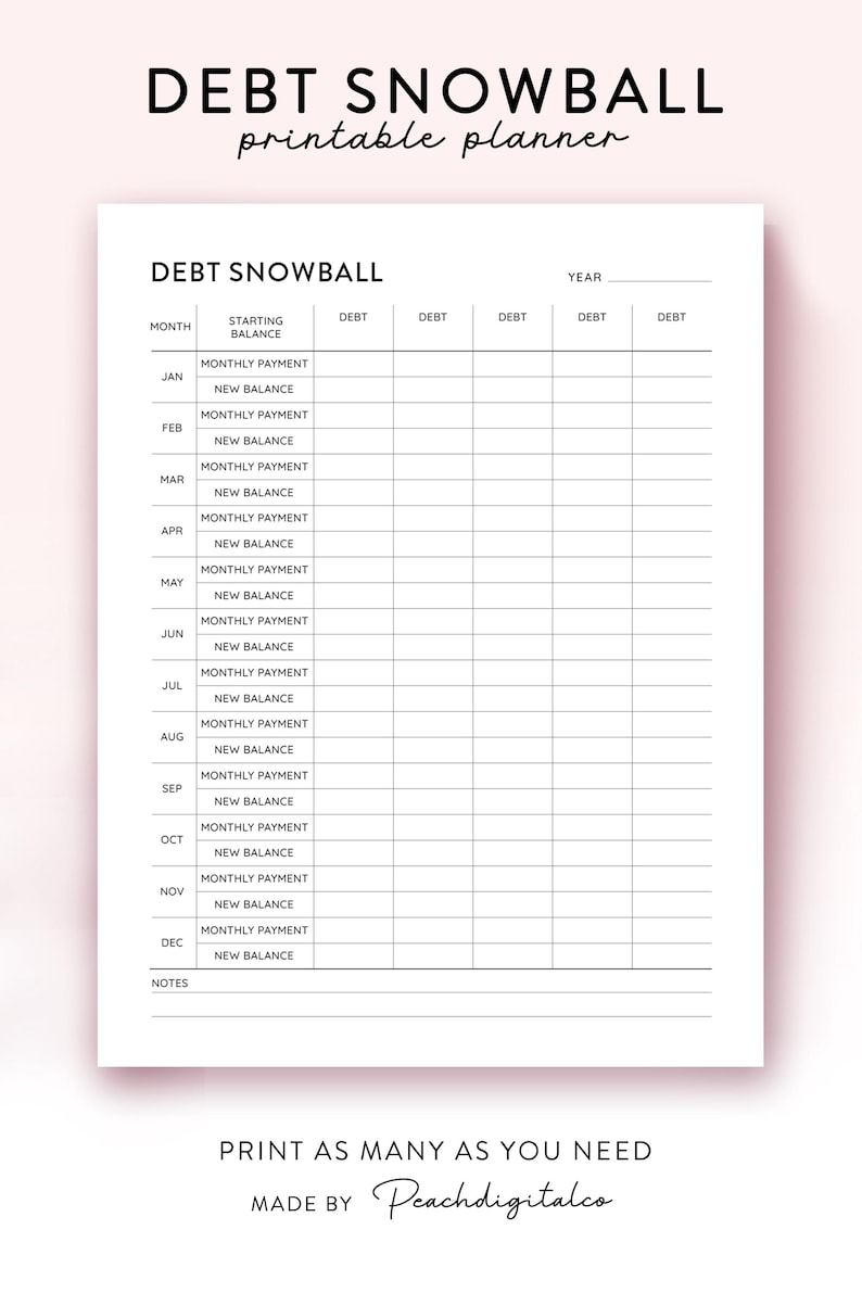 Debt Snowball Printable, Financial Planner, Debt Payment Tracker, Debt ...