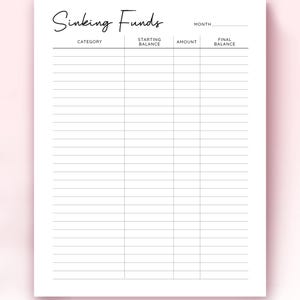 Sinking Funds Tracker Printable Sinking Funds Tracker Sheet, Sink Funds ...