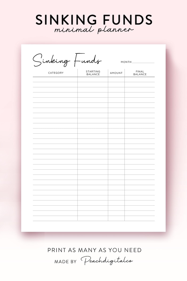 Sinking Funds Tracker Printable Sinking Funds Tracker Sheet, Sink Funds ...