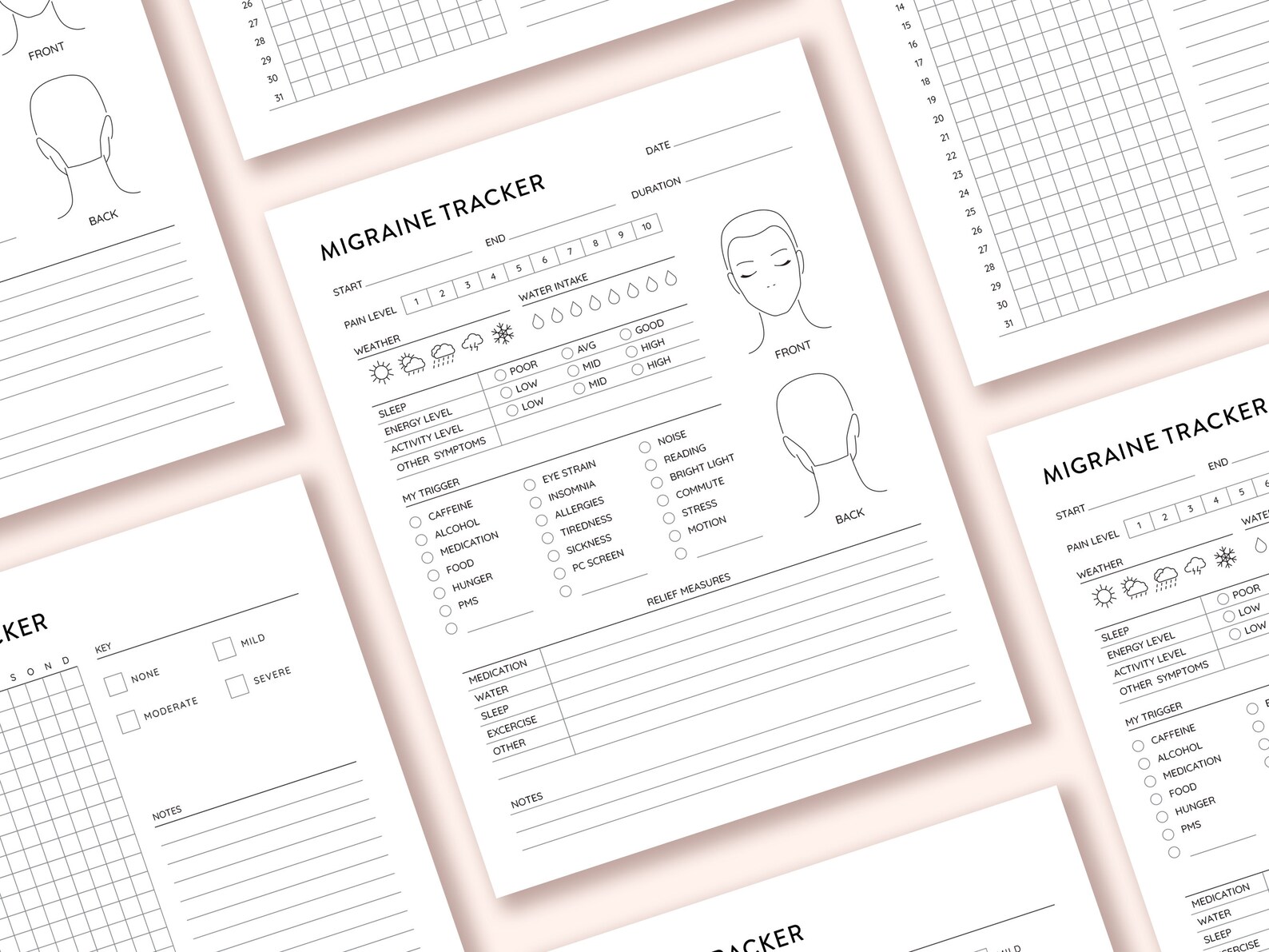 Migraine Tracker Printable, Headache Template, Migraine Track Headache ...