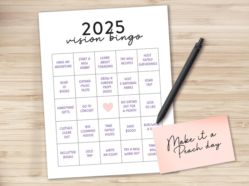 2025 Vision Bingo Card, 2025 Glow up Bingo Printable, New Year's ...
