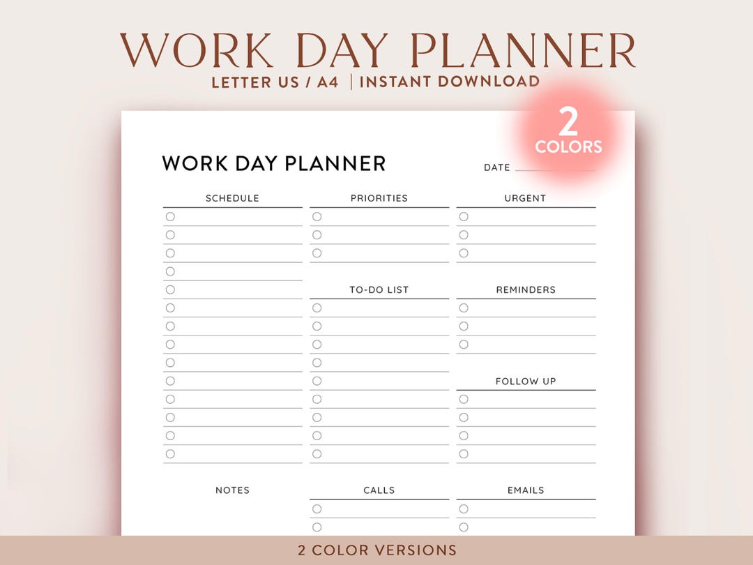 Work Day Planner Printable, Weekly Task Printable, Work Planner ...