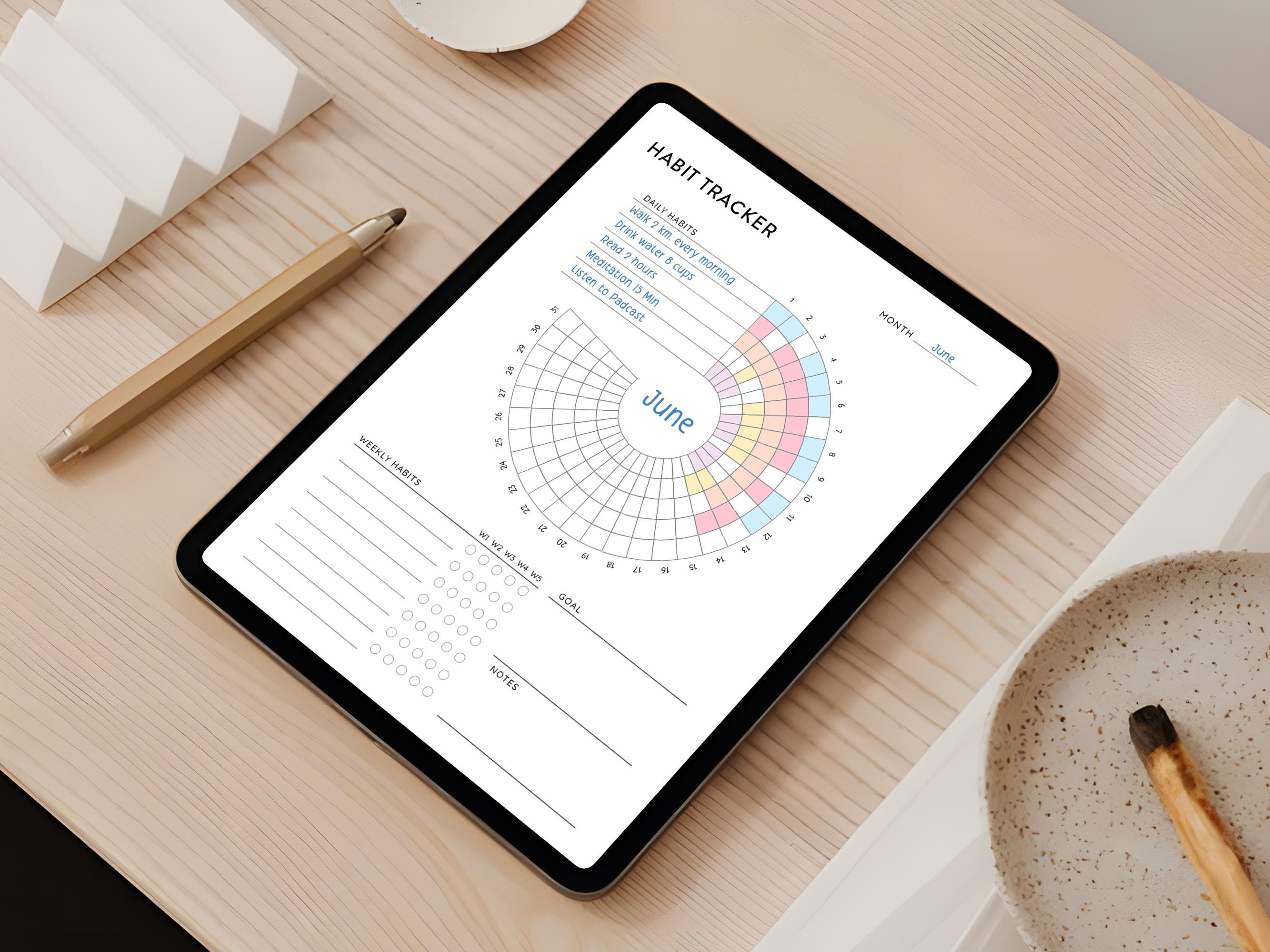 Circle Habit Tracker Printable, 30 Days Habit Tracker, Routine Tracker ...