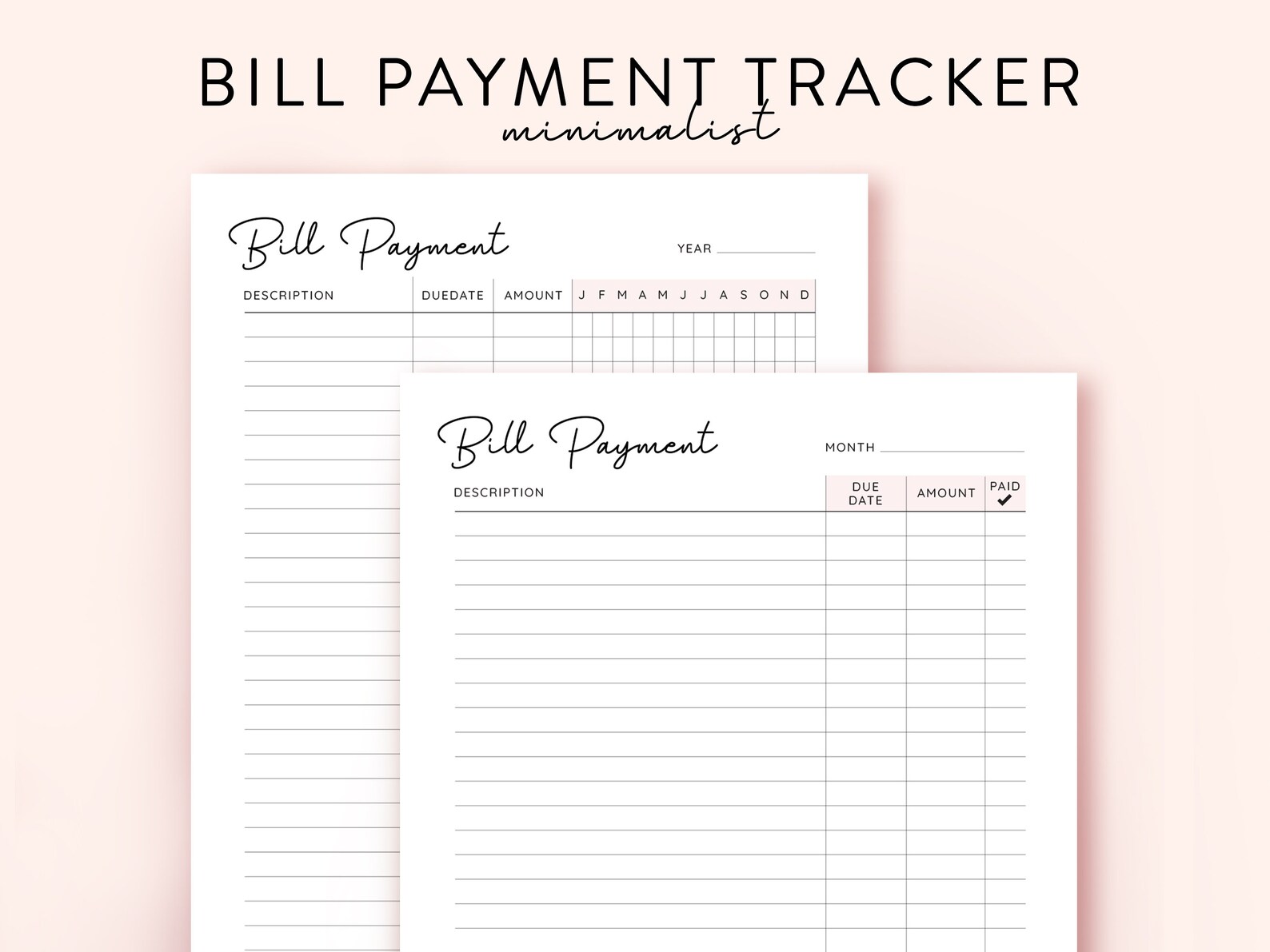 Monthly Bill Payment Tracker Printable, Yearly Bill Tracker Printable ...