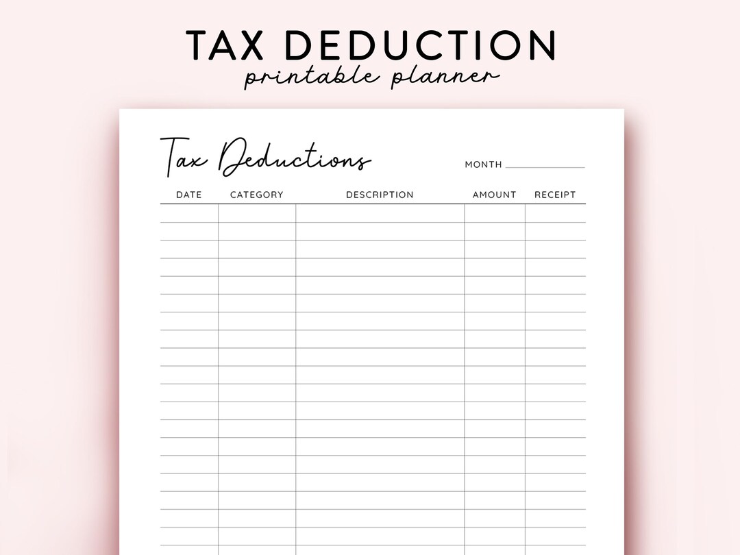 Tax Deduction Tracker Printable, Business Tax Log, Purchase Records ...