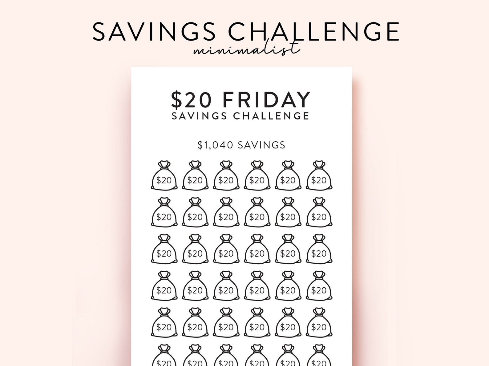 20 Dollar Friday Savings Challenge Printable, Save 1000 Challenge ...