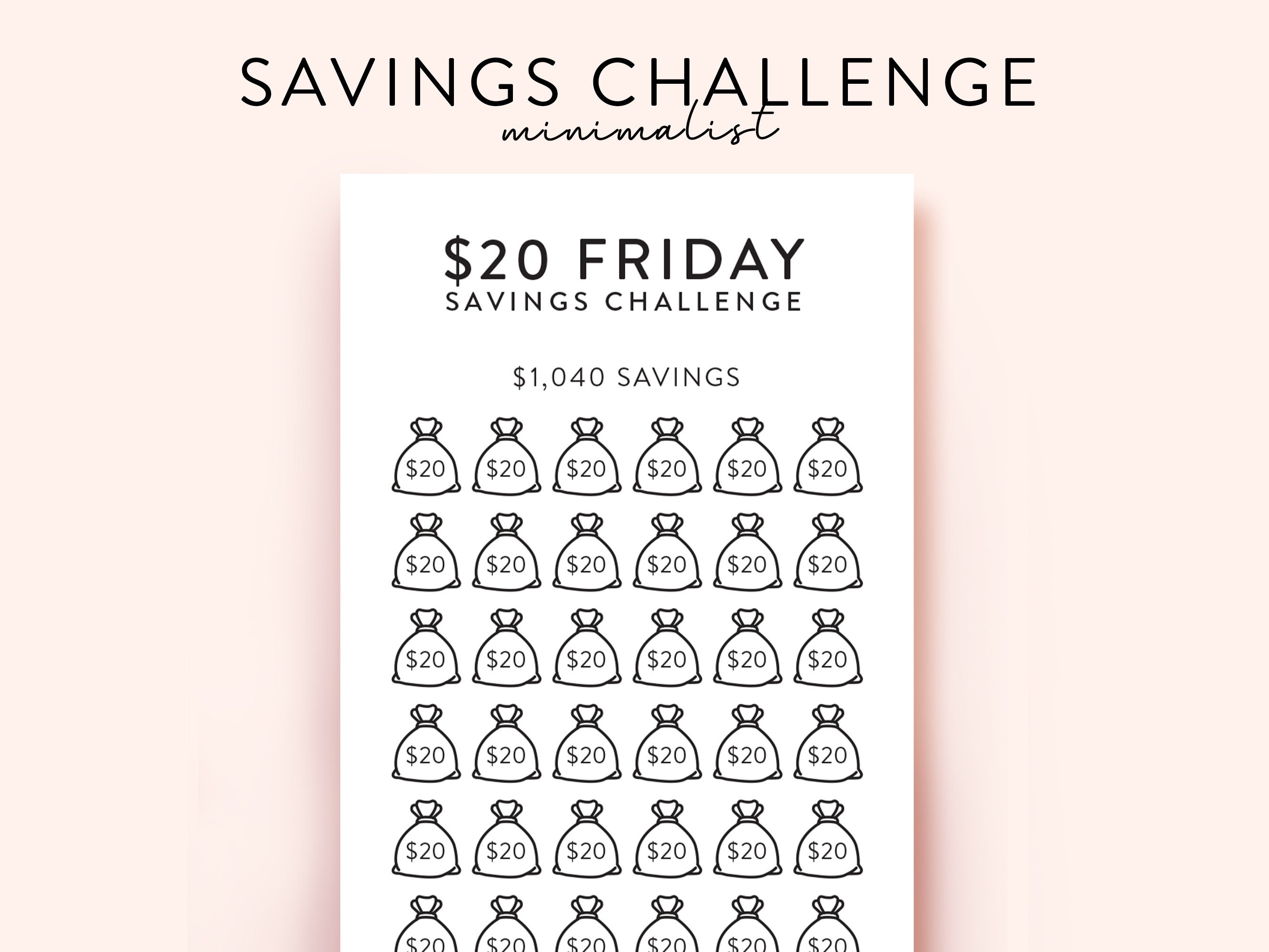 20 Dollar Friday Savings Challenge Printable, Save 1000 Challenge ...