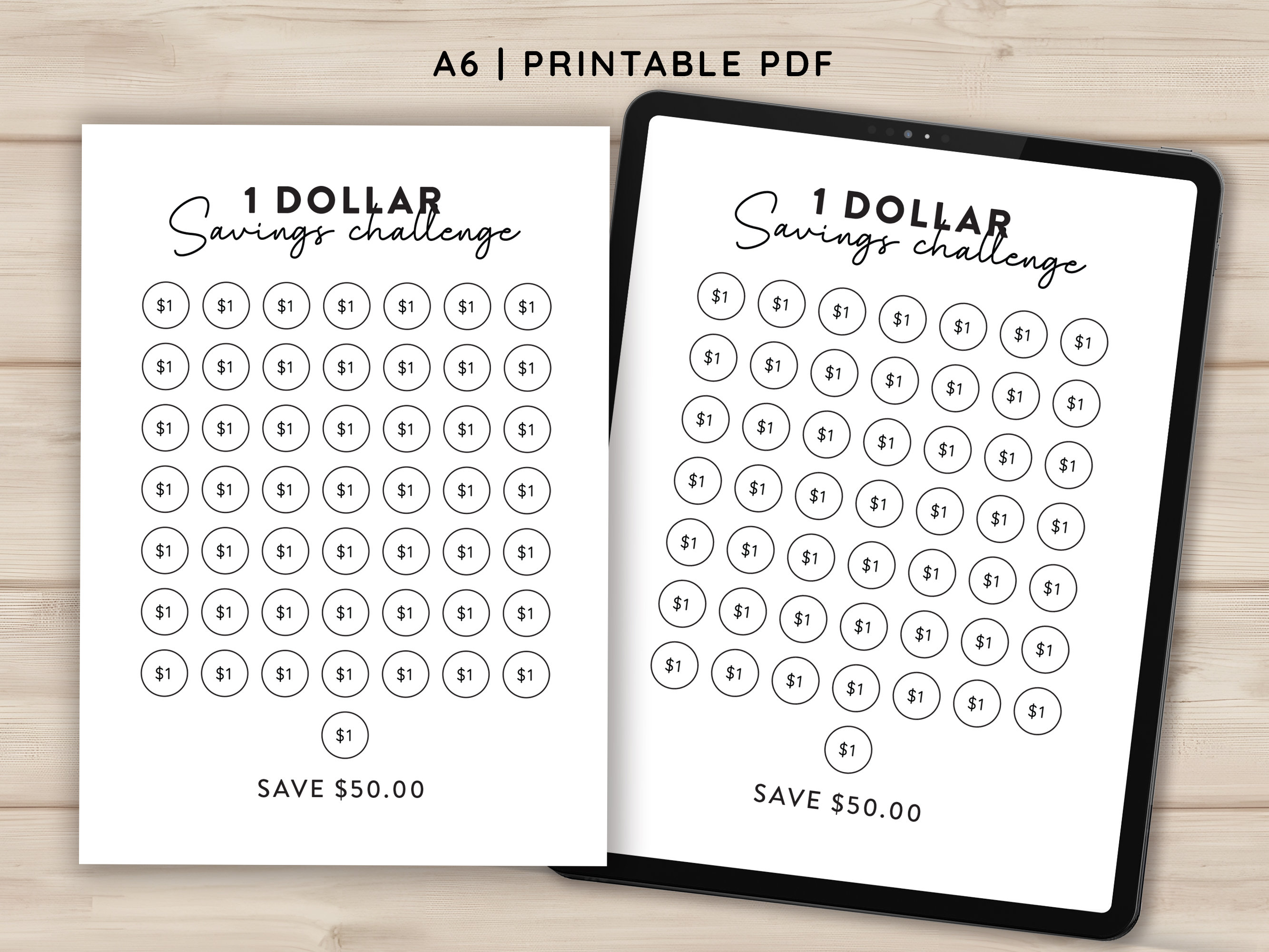 1 Dollar Savings Challenge Printable, Save 50 Challenge, 1 Dollar Money ...