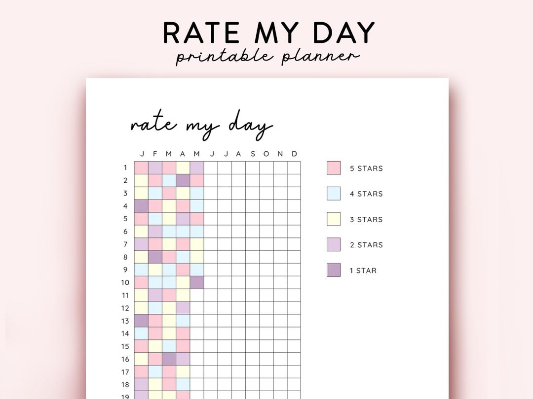 Rate My Day Printable, Rate My Day Journal, Year in Pixels Printable ...
