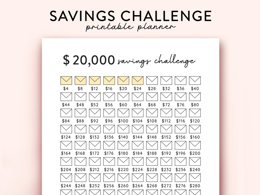 20000 Savings Challenge Printable, 20K Money Savings Challenge, 100 ...