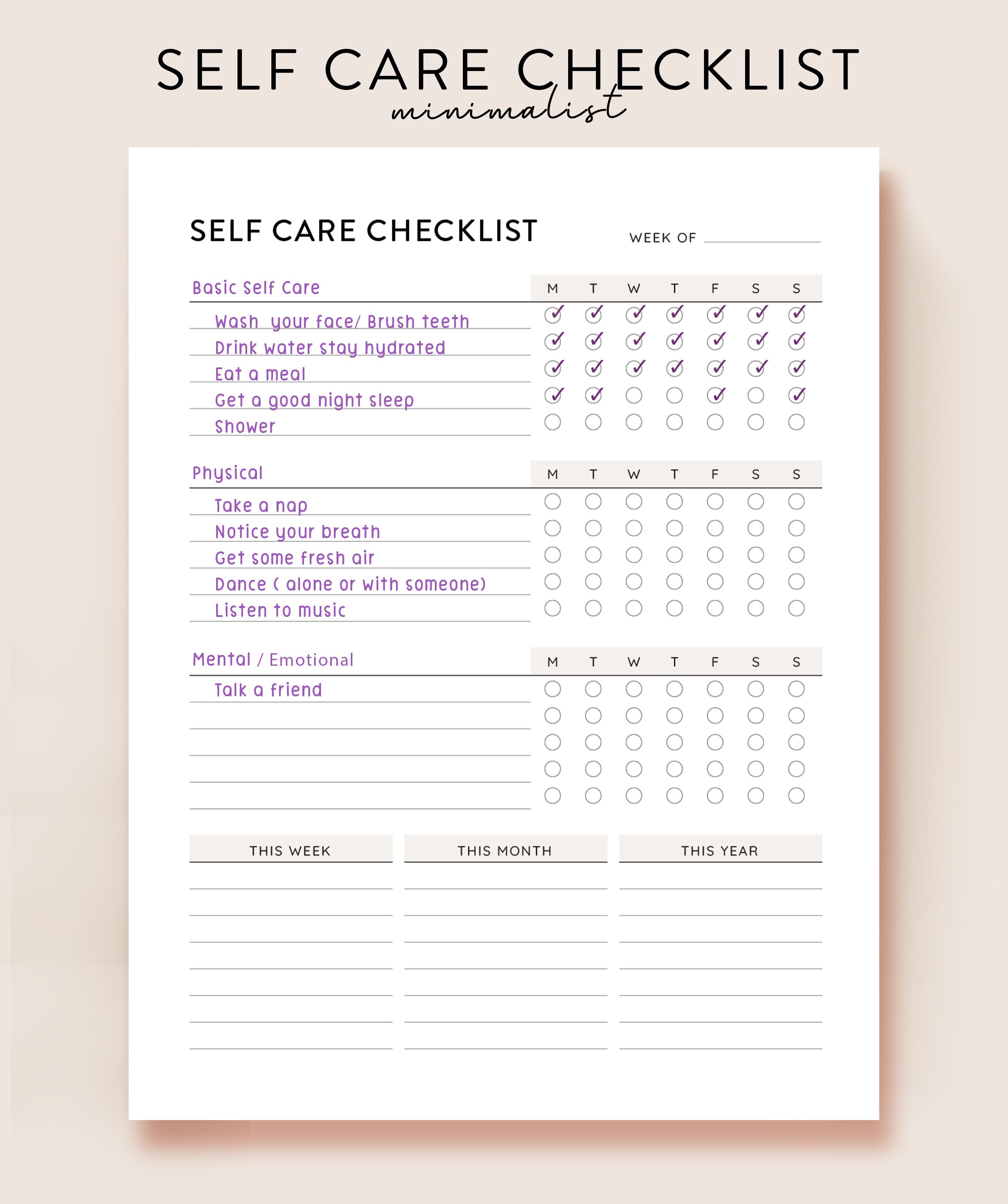 Self Care Checklist Printable Selfcare Checklist Printable Selfcare ...