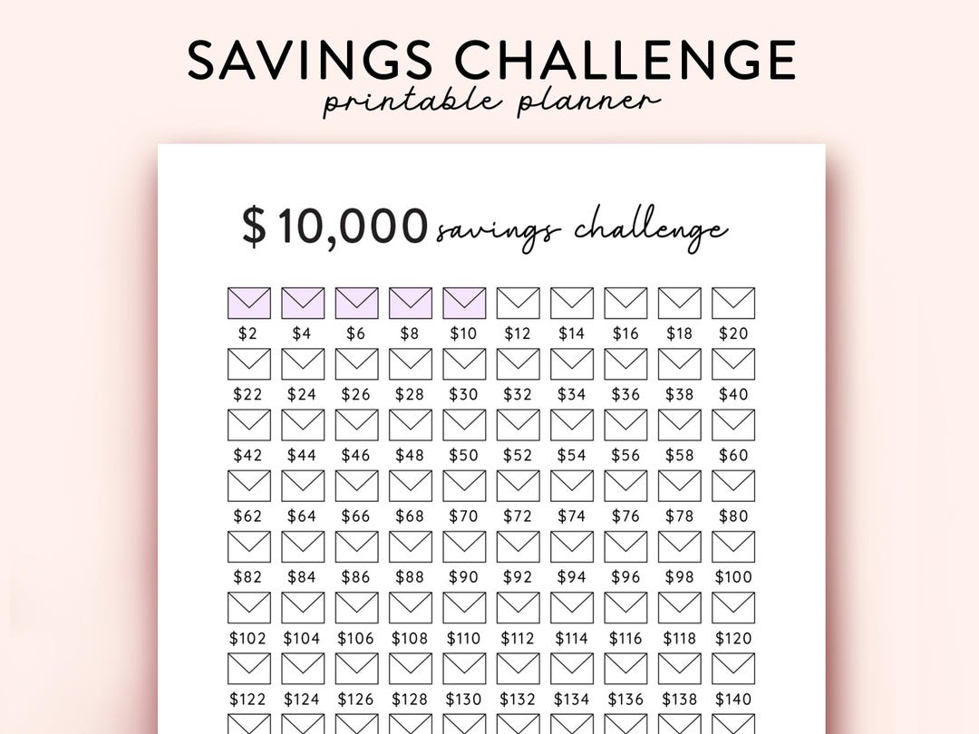 10000 Savings Challenge Printable, 10K Savings Challenge, 100 Envelope ...
