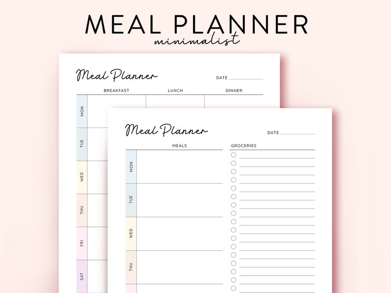 Minimalist Digital Weekly Meal Planner and Grocery List Template ...