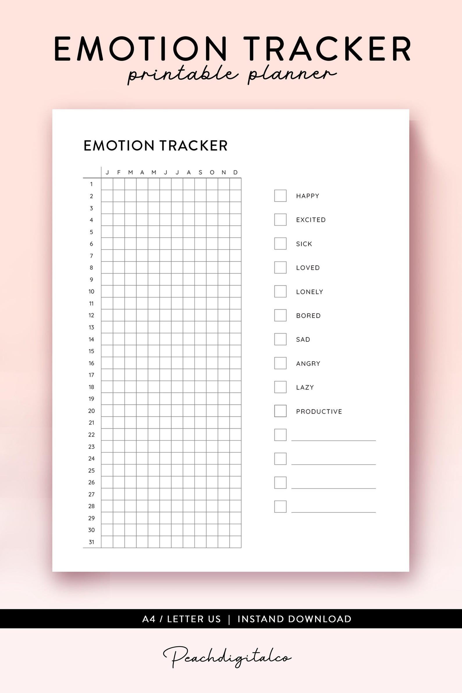 Emotion Tracker Printable, Mood Tracker Template, Emotion Mood Tracker ...