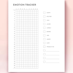 Emotion Tracker Printable, Mood Tracker Template, Emotion Mood Tracker ...