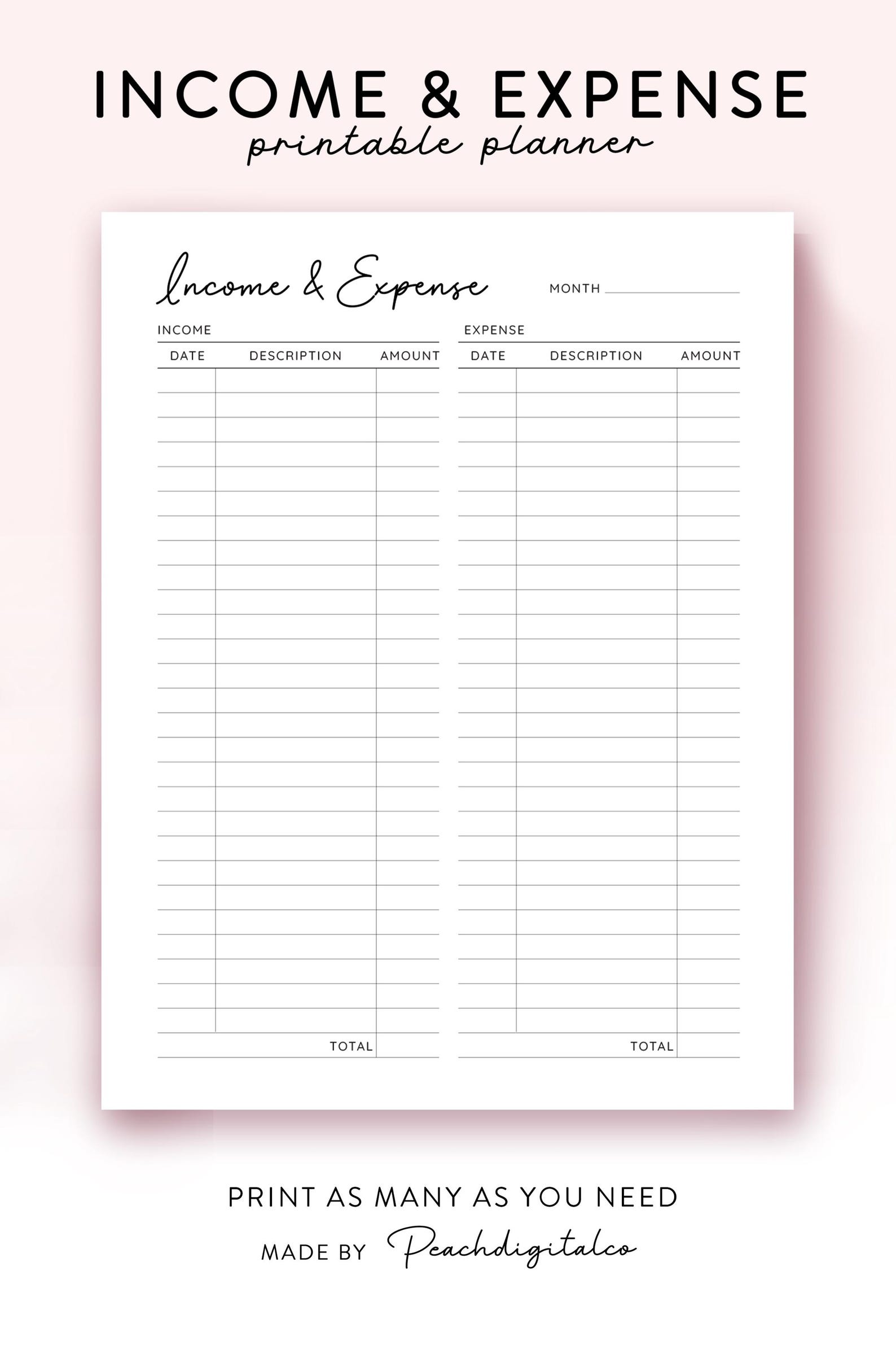 Income & Expense Tracker Printable, Income Tracker Printable, Monthly ...