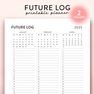 2025 Future Log Printable, Monthly Overview, Yearly Planner, Year at a ...