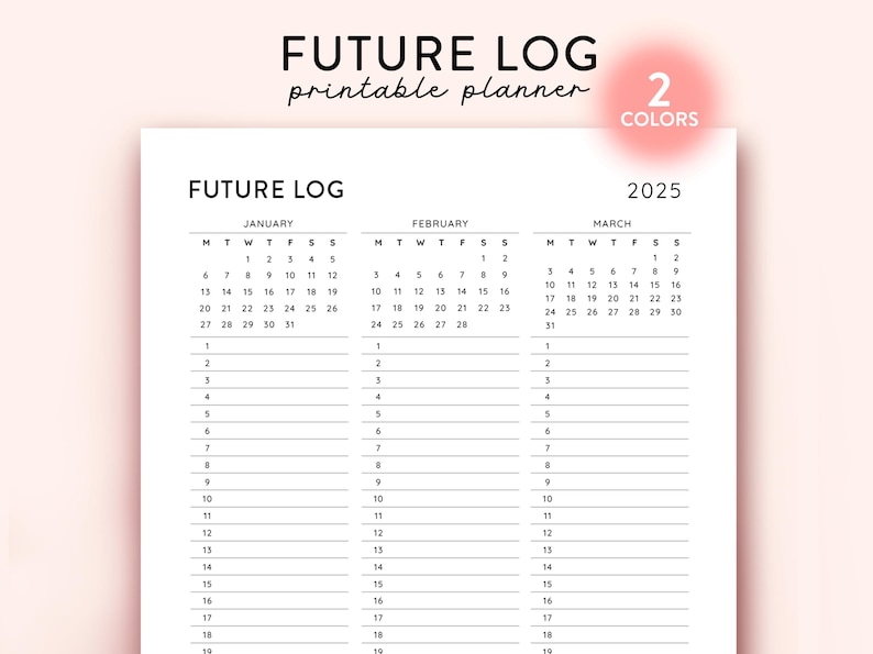 2025 Future Log Printable, Monthly Overview, Yearly Planner, Year at a ...