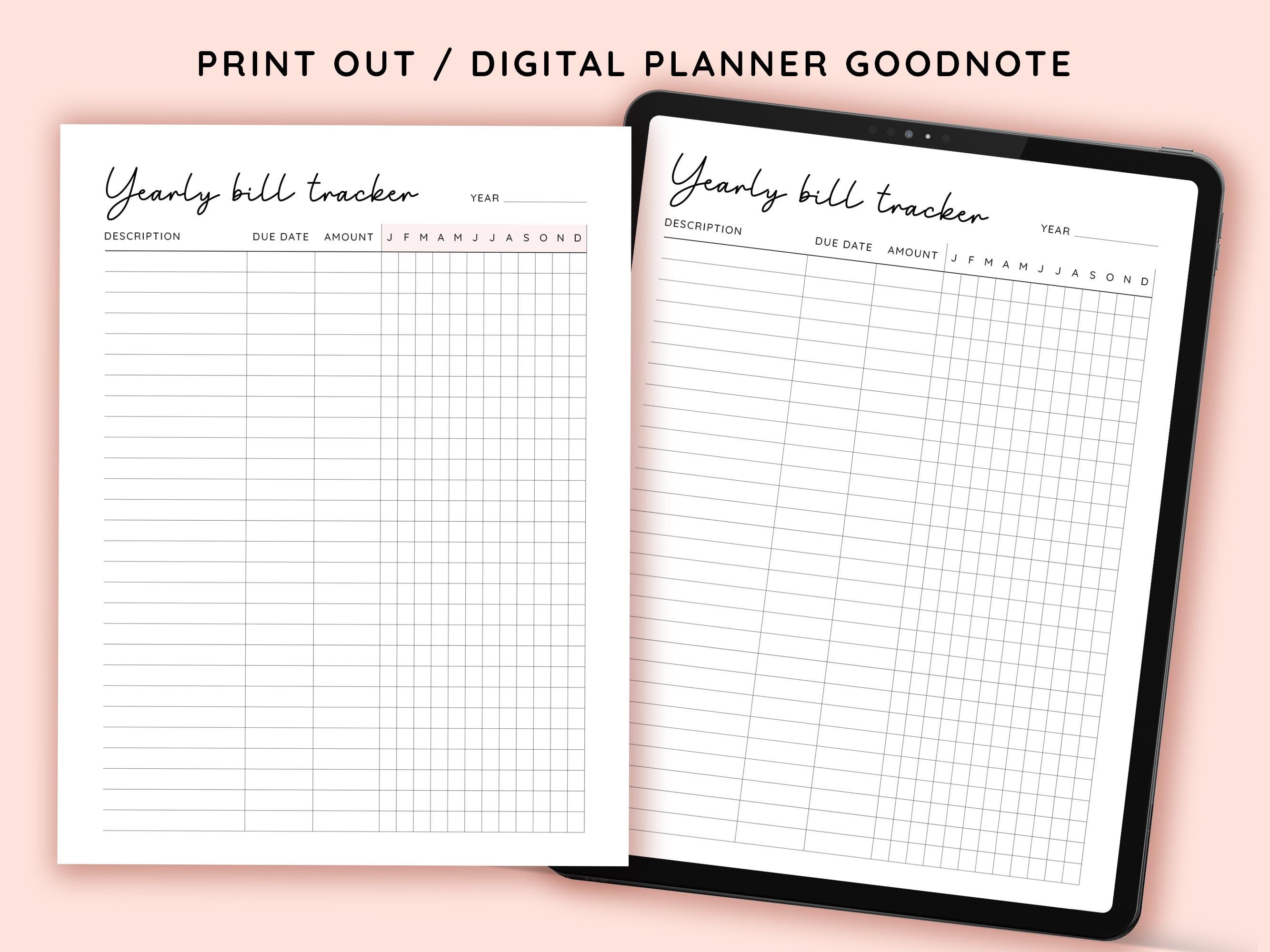 Yearly Bill Tracker, Financial Planner Printable, Monthly Bill Payment ...