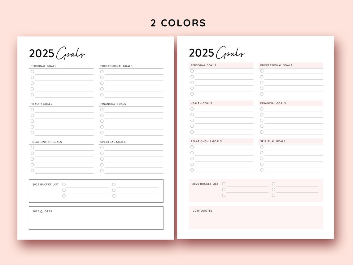 2025 Goal Settings Worksheet, 2025 Goals Template, Goals Printable ...