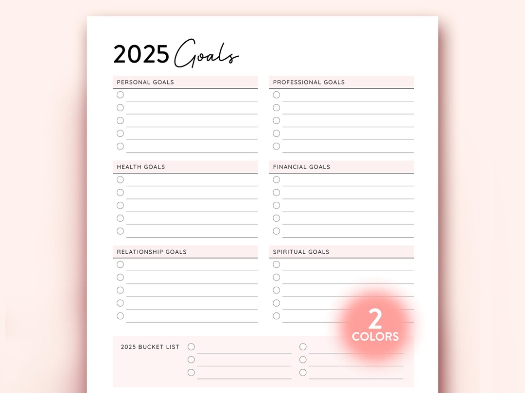 2025 Goal Settings Worksheet, 2025 Goals Template, Goals Printable ...