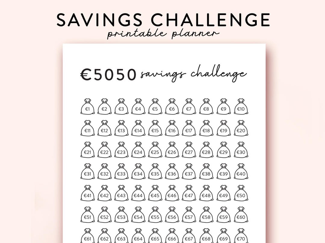 5050 Savings Challenge Printable, 100 Envelope Challenge Printable ...