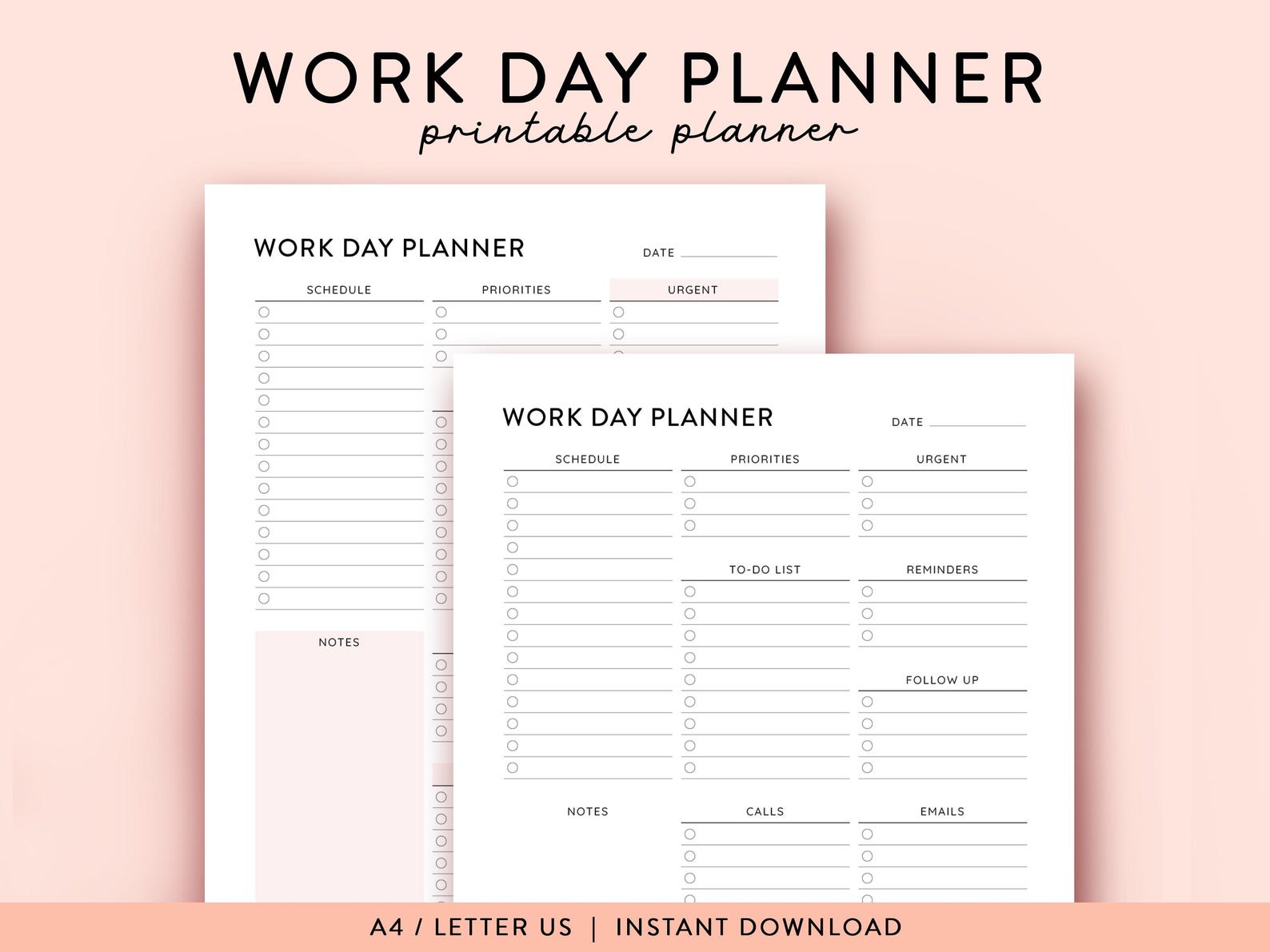 Work Day Planner Printable Work Planner Template, Work Day Organizer ...