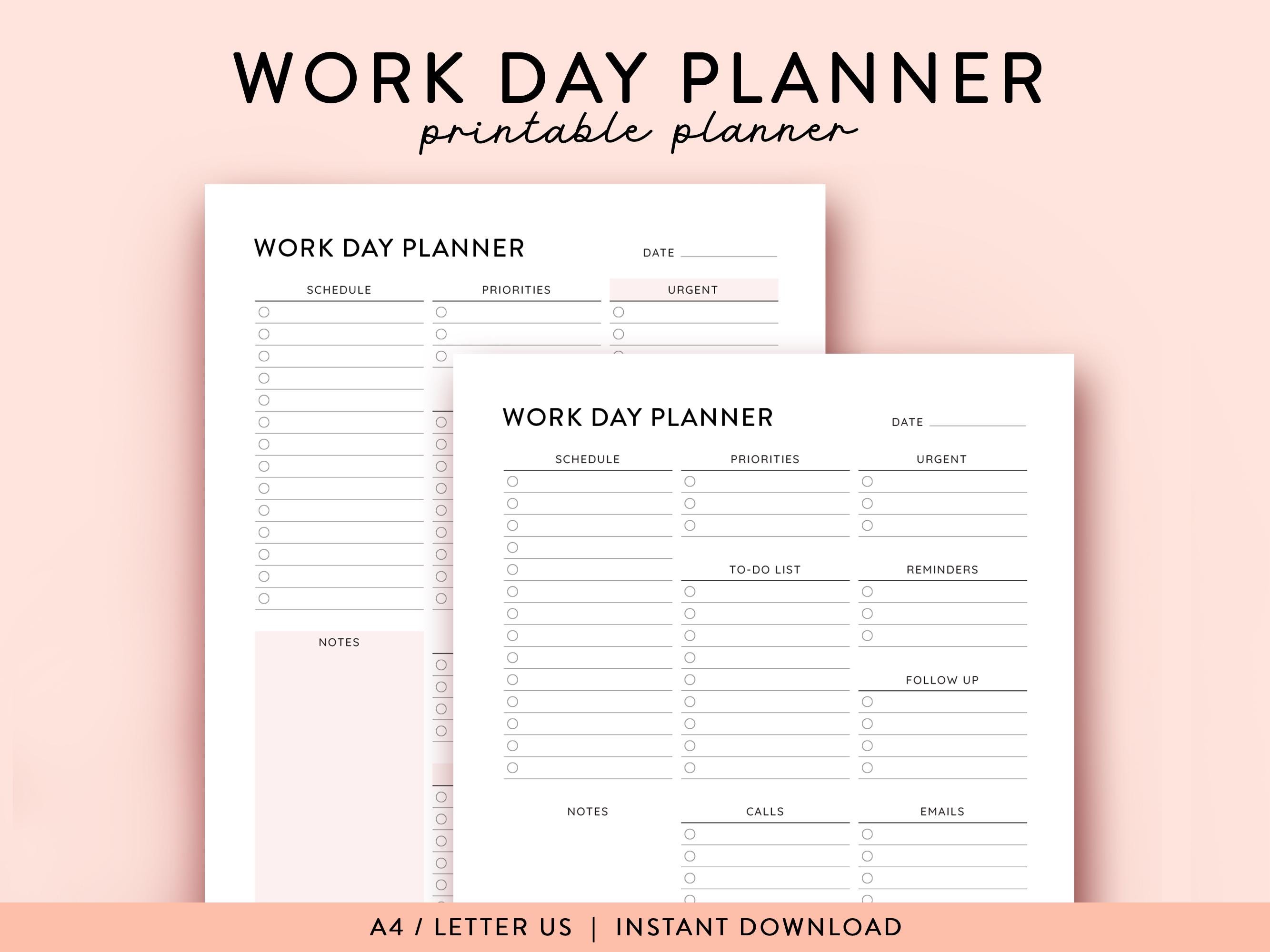 Work Day Planner Printable Work Planner Template, Work Day Organizer ...
