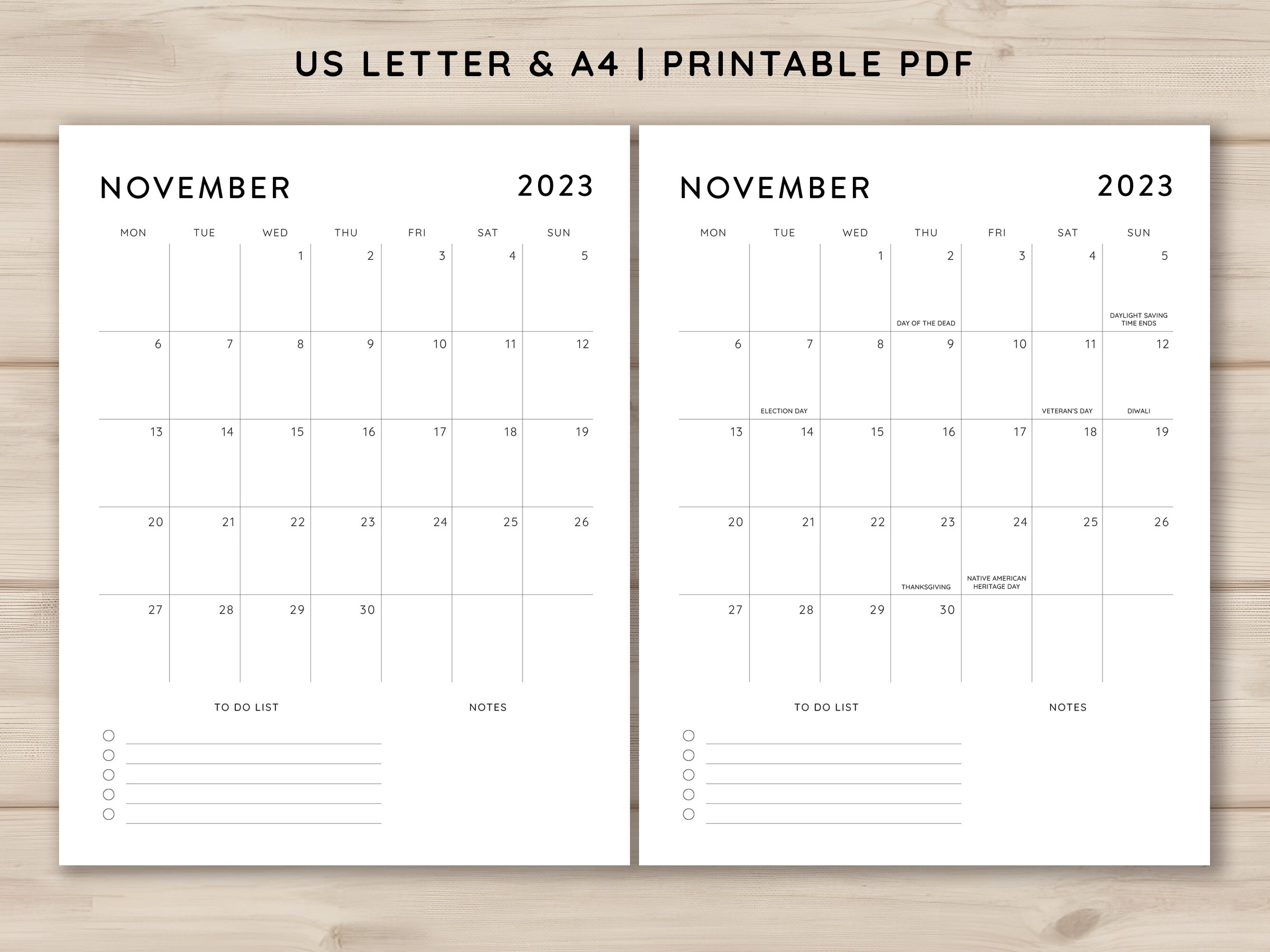 November 2023 Calendar and December 2023 Calendar Printable December ...