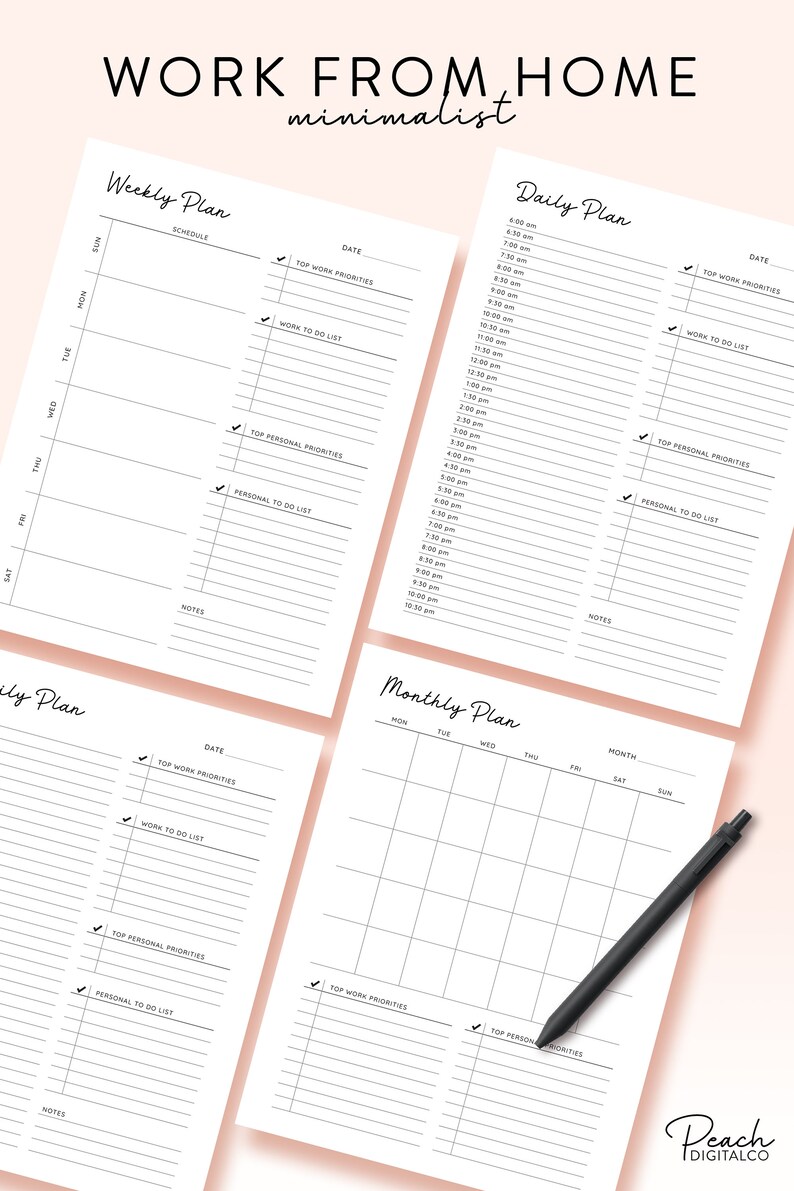 Monthly Weekly Printable Work From Home Planner Personal Daily Planner ...