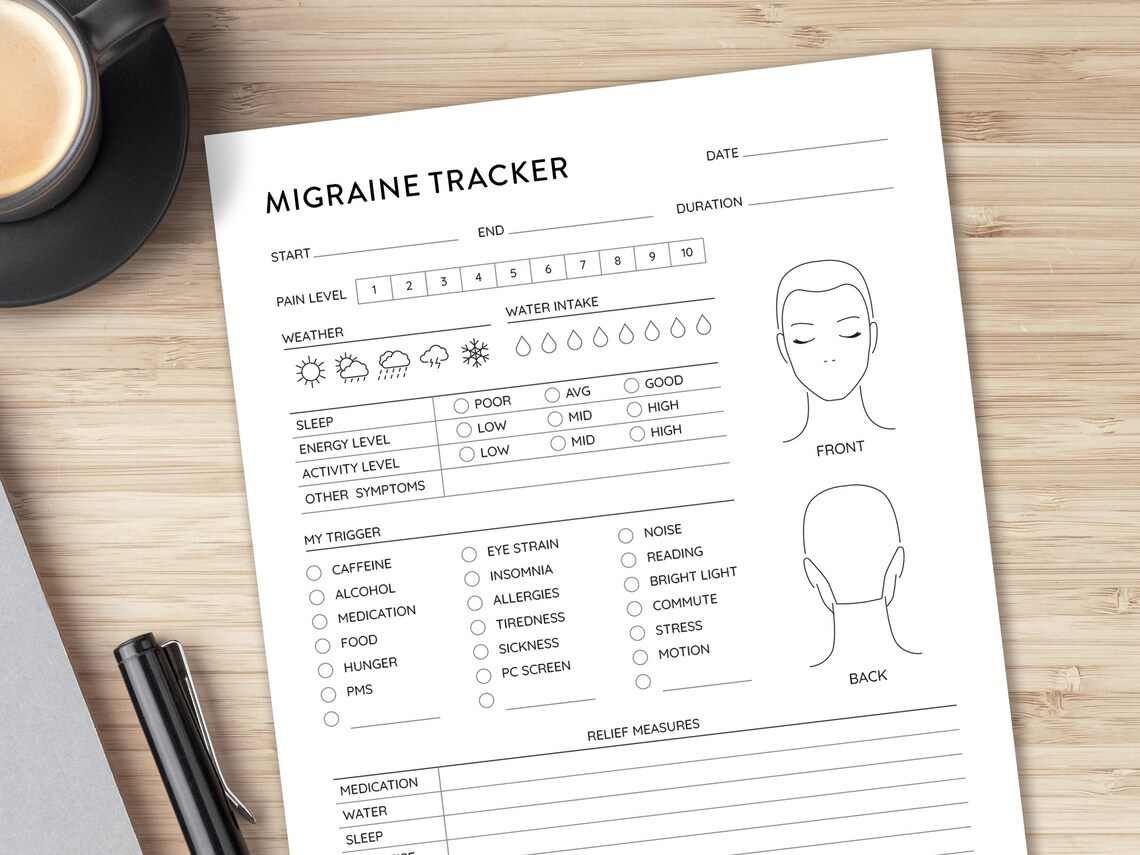 Migraine Tracker Printable, Headache Tracker Template, Migraine Track ...