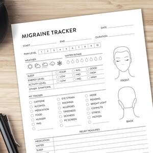 Migraine Tracker Printable, Headache Template, Migraine Track Headache ...