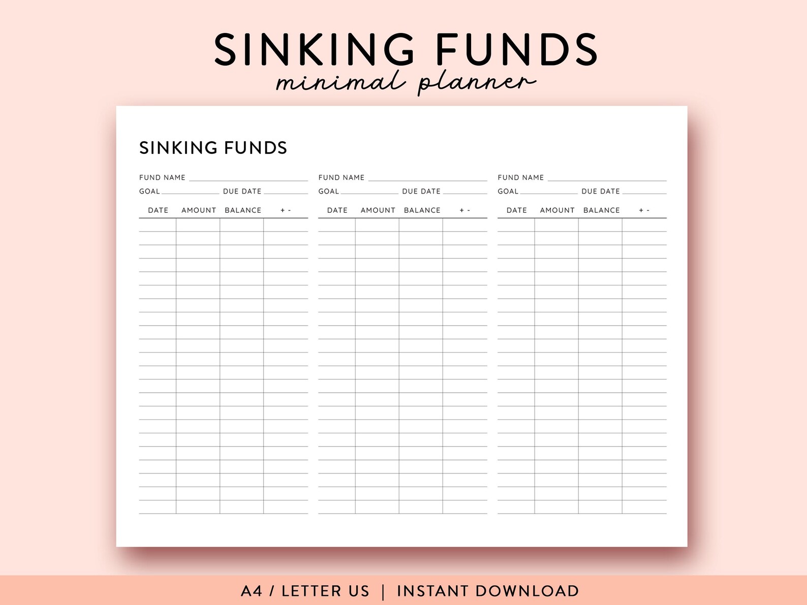 Sinking Funds Tracker Printable Landscape Sinking Funds Tracker Sheet ...
