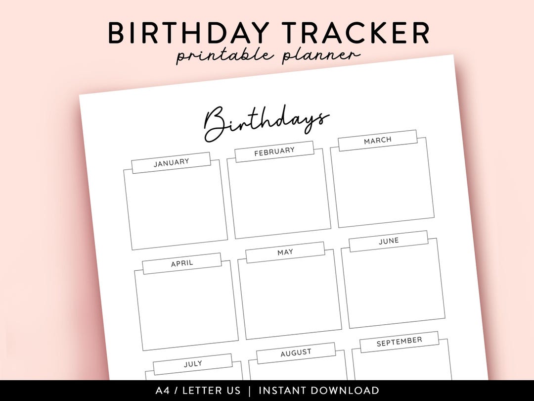 BIRTHDAY Tracker Printable, Birthday List Template, Bullet Journal ...