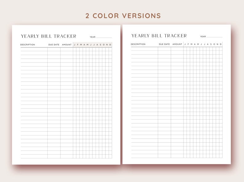 Yearly Bill Tracker, Financial Planner Printable, Monthly Bill Payment ...