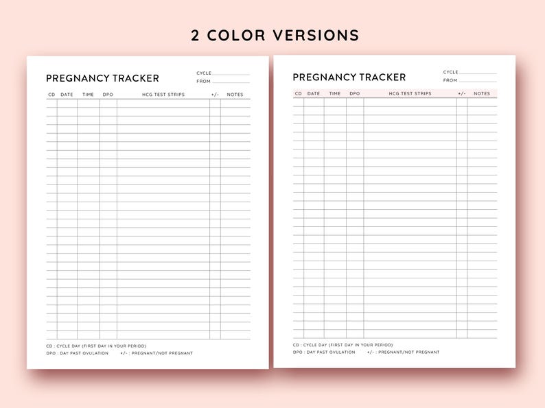 Pregnancy Tracker Printable, Pregnancy Test Strips Tracker, Pregnancy ...