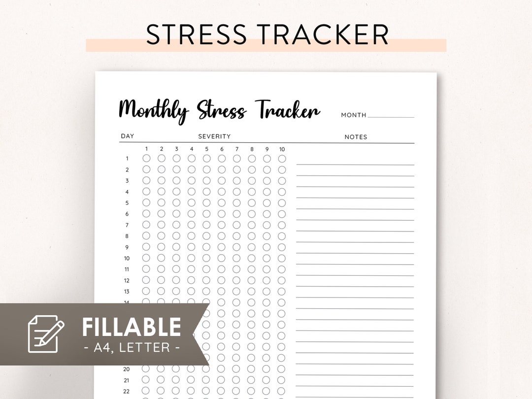 Minimalist Stress Tracker Printable, Daily Stress Level Stress Log ...