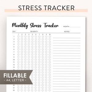 Minimalist Stress Tracker Printable, Daily Stress Level Stress Log ...