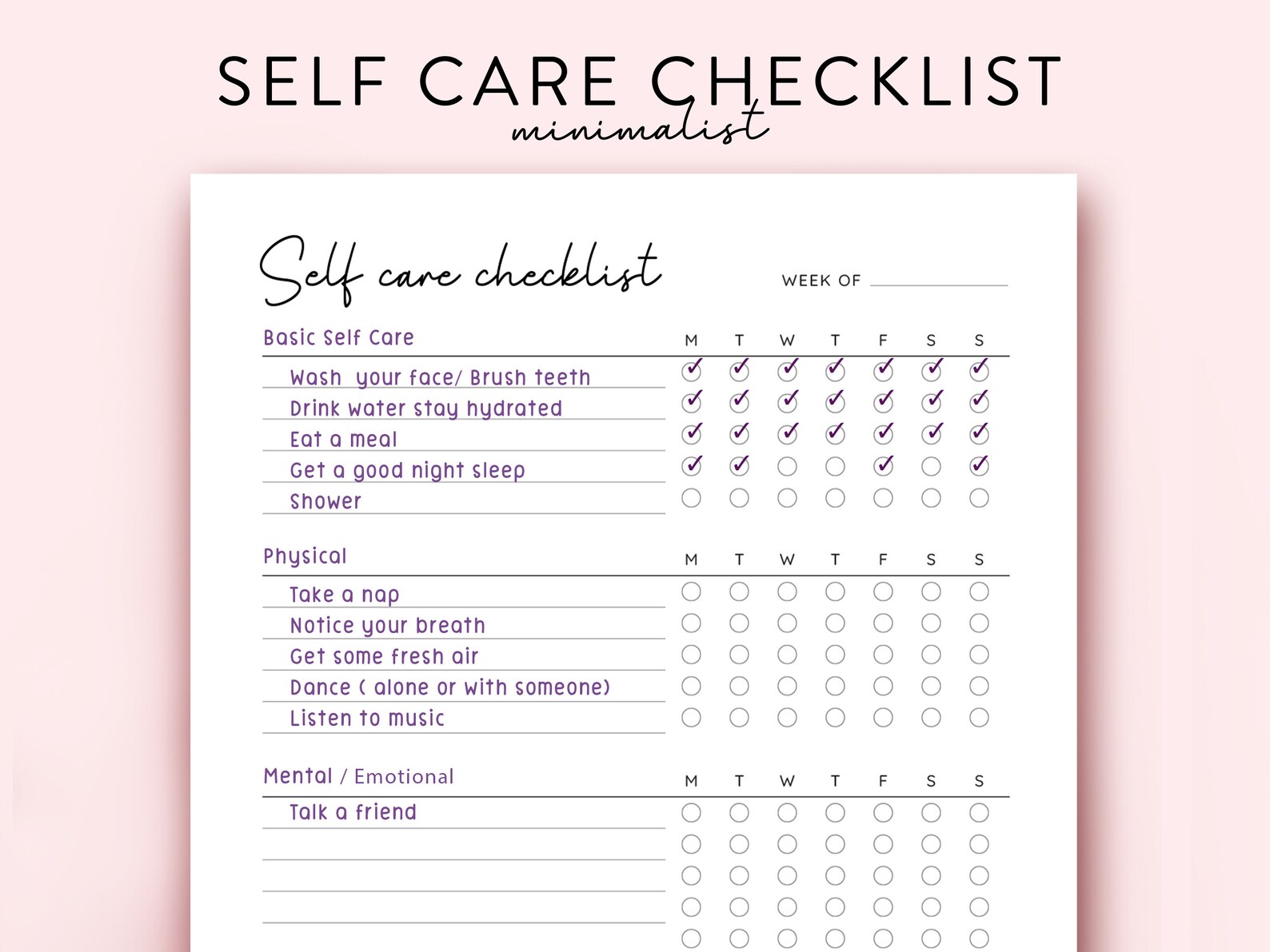 Self Care Checklist Printable Selfcare Checklist Printable Selfcare ...