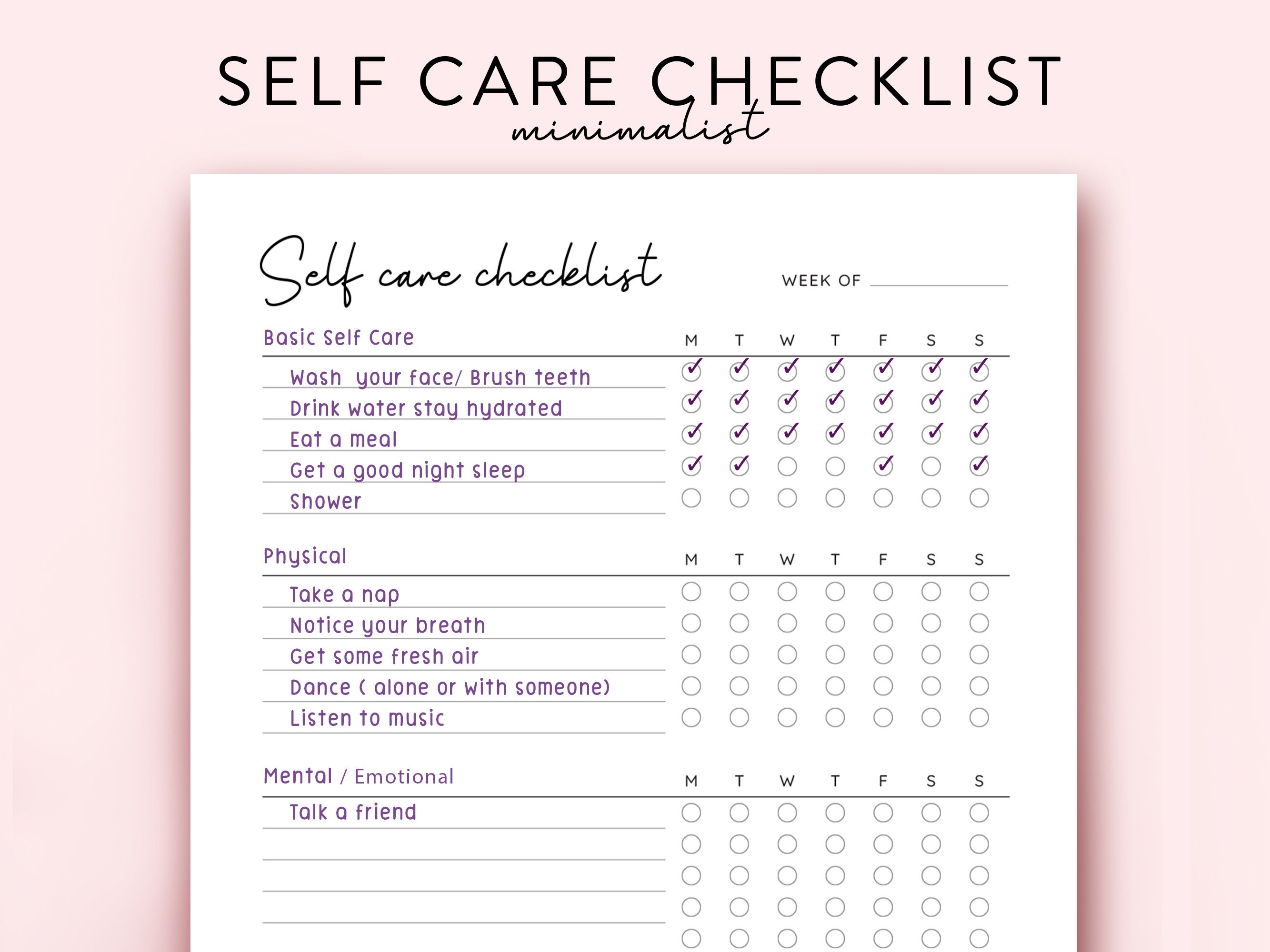 Self Care Checklist Printable Selfcare Checklist Printable Selfcare ...
