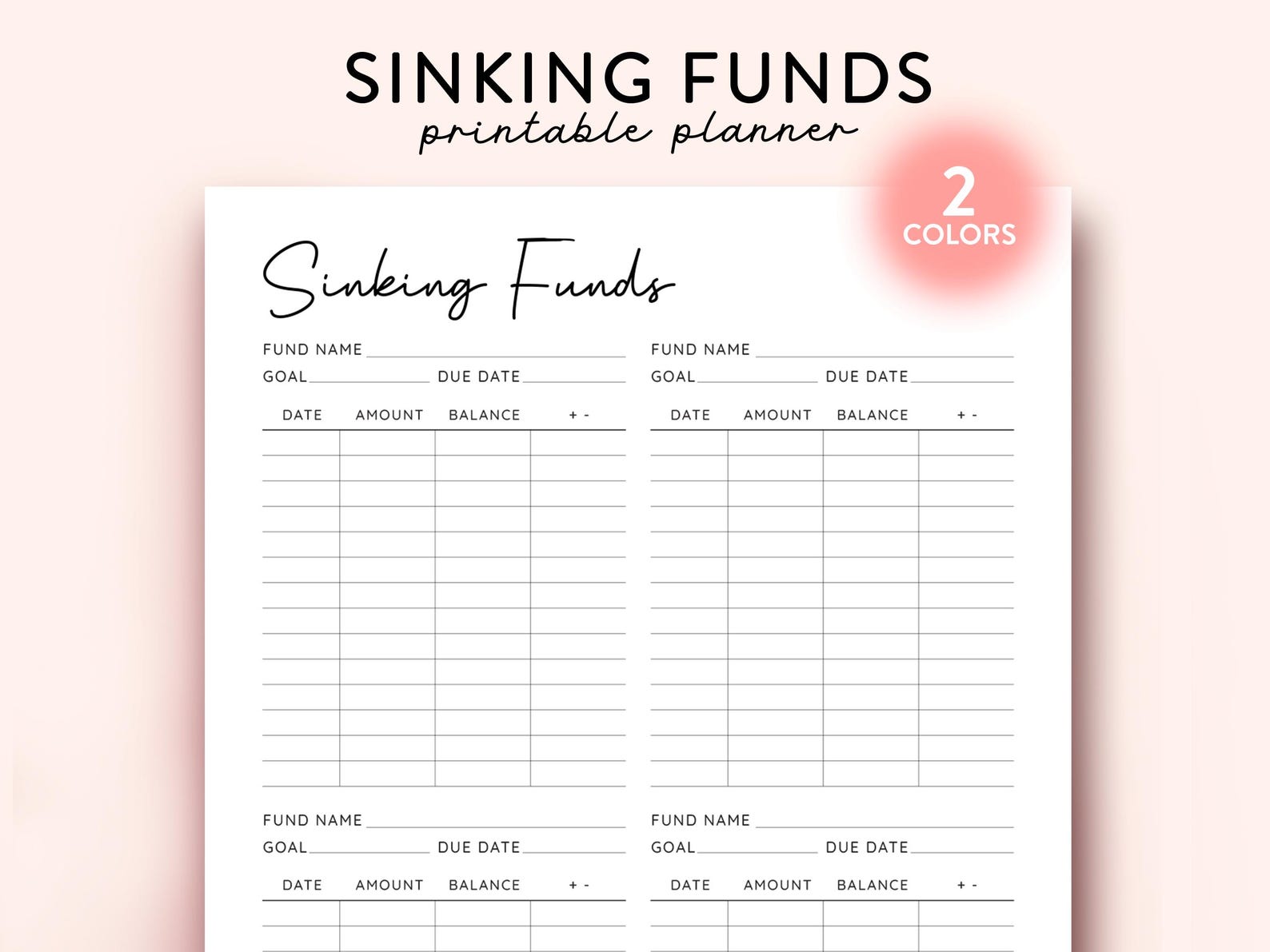 Sinking Funds Tracker Printable Sinking Funds Tracker Sheet, Sink Funds ...