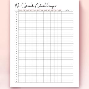 No Spending Tracker Printable, 30 Day No Spend Challenge Printable No ...